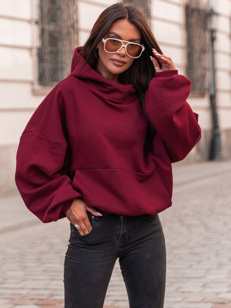 Bawełniana BLUZA z drapanego dresu z kapturem na stójce z kieszeniami ...